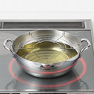 Yoshikawa SJ3391 Tempura Pot, 7.9 inches (20 cm), Gas Flame and Induction Compatible, Made in Japan, Stainless Steel