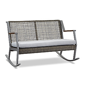 Real Flame Calvin Outdoor Two Seat Rocker, Loveseat, Powdered Aluminum Frame with Resin Wicker Weave