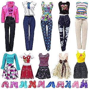 Doll Clothes for 11.5 Inch Girl Doll 20 Pcs Casual Wear Clothes and Doll Accessories with 10 Pairs Shoes +10 Fashion Doll Dresses