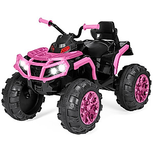 Best Choice Products 12V Kids Ride-On Electric ATV, 4-Wheeler Quad Car Toy w/Bluetooth Audio, 3.7mph Max Speed, Treaded Tires, LED Headlights, Radio - Pink