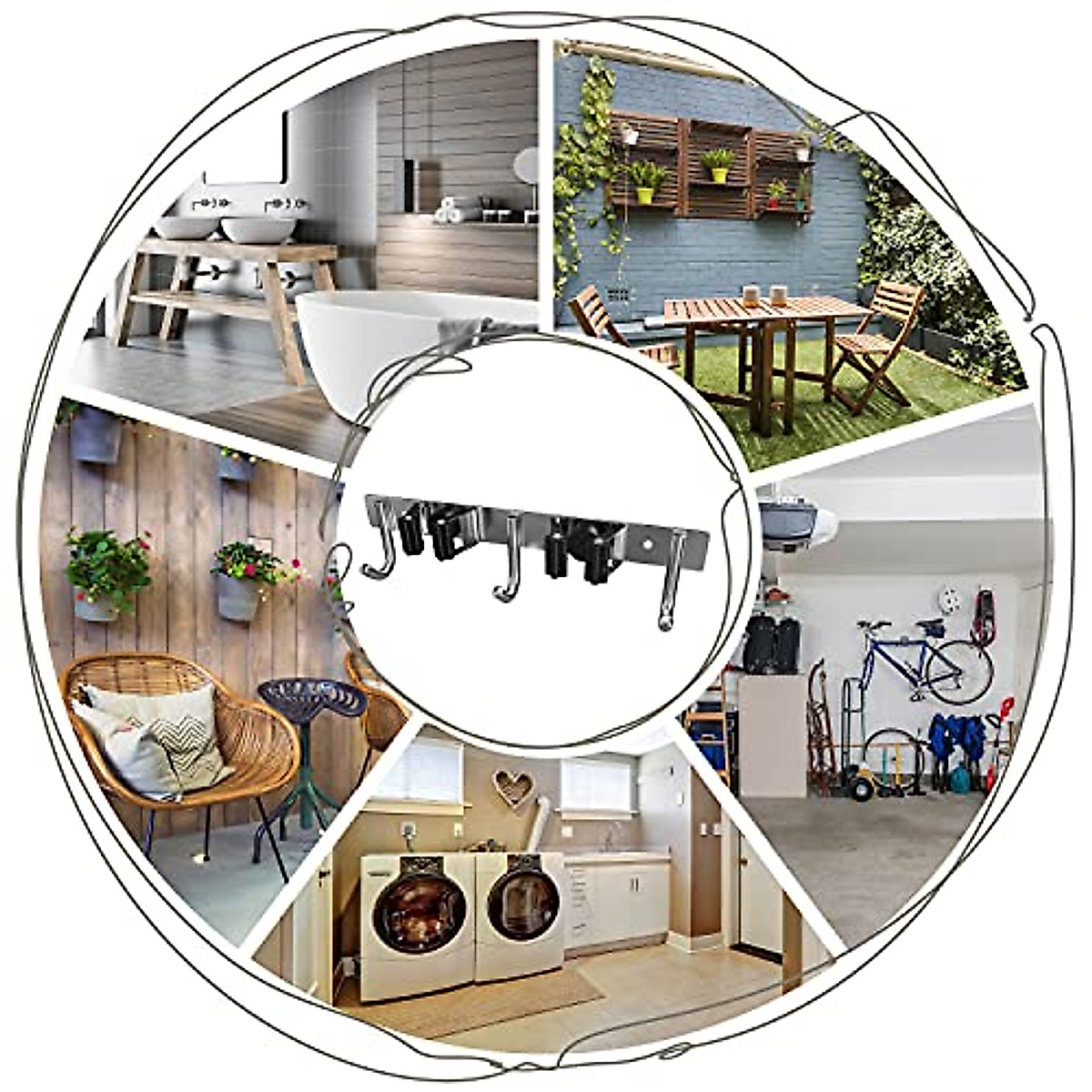 SAYONEYES Screw and Adhesive Broom Holder Wall Mount - Heavy Duty SUS304 Stainless Steel Broom and Mop holder for Laundry Room, Garden, Garage (2 Racks 3 Hooks - Black)