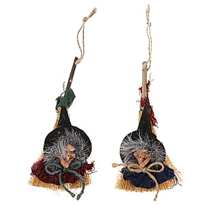 2pcs Halloween Broom Mini Broom Hanging Witches Broomstick Prop Kids Witch Broom with Rope Straw Broom Halloween Party Wizard Accessory