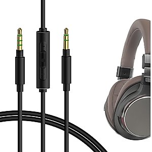 Geekria Audio Cable with Mic Compatible with ATH-M50xBT2 ATH-SR5, Pioneer SE-MS7BT Headphones Cable, 1/8" (3.5mm) to 3.5mm Replacement Stereo Cord with Inline Microphone (4ft/1.2m)