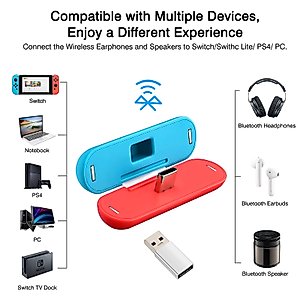 UeeVii Switch Bluetooth Adapter, Bluetooth 5.0 Audio Transmitter Adapter for Nintendo Switch & Switch Lite PS5 PS4 Supports in-Game Voice Chat& Dual Link USB-C APTX Low Latency for Headphones Airpods