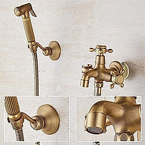 MINJING Faucets,with Brass Shower Bracket Faucet 1.5M Hose Antique Bronze Bidet Toilet Seat Sprayer Gun Sanitary Shower Kit Portable Bidet Faucet