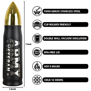 qchdln 17 OZ Veteran Bullet Tumbler with Lid - Ideal Gifts for Men Father's Day, Birthday, Veterans Day, Christmas - Perfect for Air Force, Navy, Army, Military & Veterans Cup