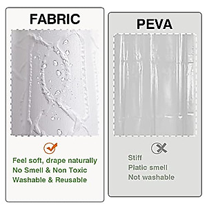 OWENIE White Shower Curtain for Bathroom, 2022 New Upgrade 100% Waterproof 3D Embossed 2 in 1 White Fabric Shower Curtains, Geometric Polyester Modern Luxury Elegant Hotel Style Pattern, 72 x 72 Inch