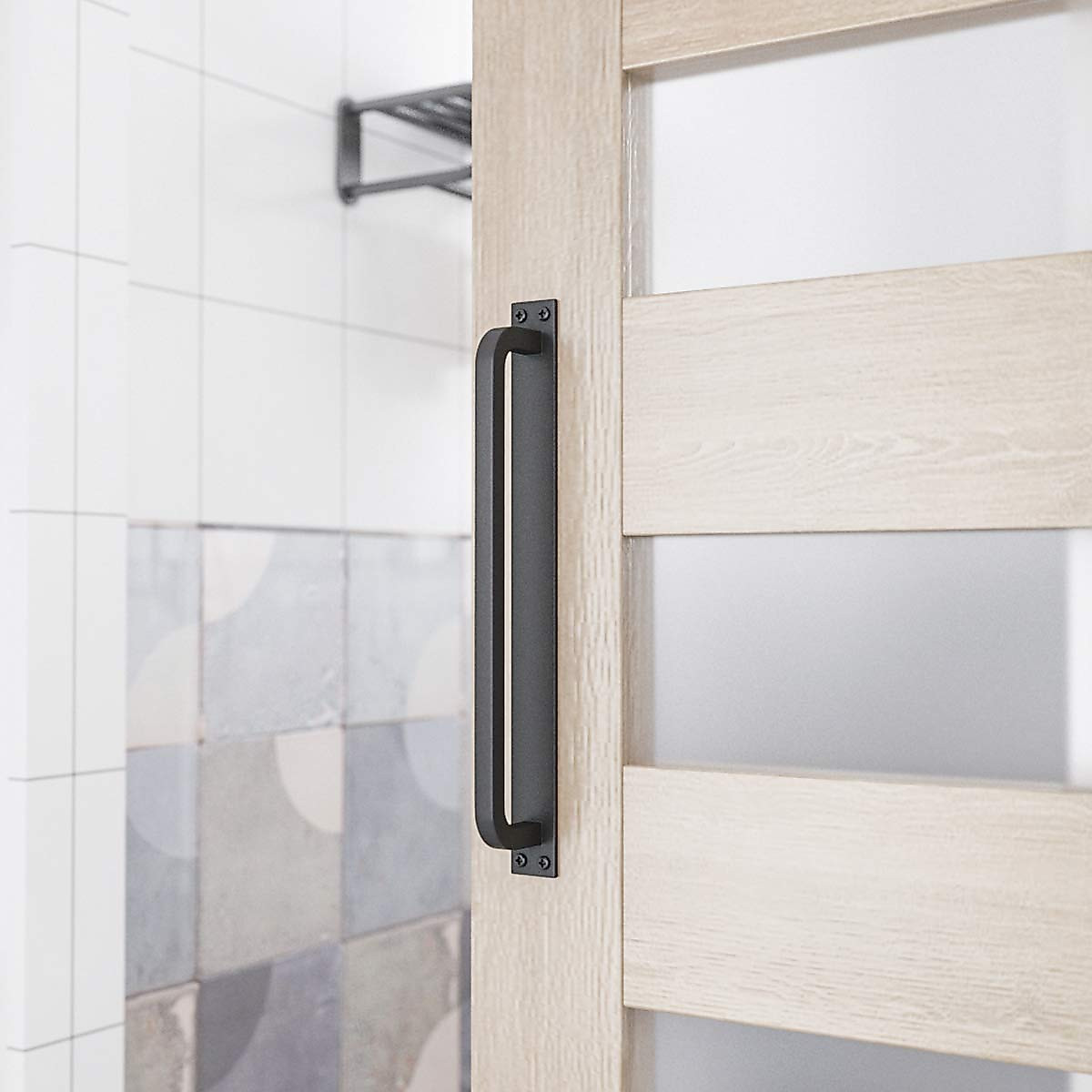 SMARTSTANDARD 12” Antique Rustic Handmade Barn Door Handles, Black Flush Long Base Handle Pull, for Gate, Shed, Garage