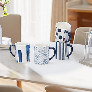 Hoikwo 4 Pack 15oz Ceramic Coffee Mugs, Blue Coffee Cups Sets for Coffee, Beverages, Tea, Microwave-safe and Dishwasher-safe