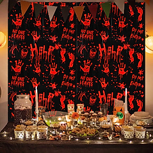 HOWAF Halloween Foil Fringe Curtains Killer Birthday Party Decoration,2 Pack 3.2 * 6.5ft Creepy Bloody Hands Backdrops Halloween Horror Night Red Handprint for Halloween Zombie Vampire Supplies