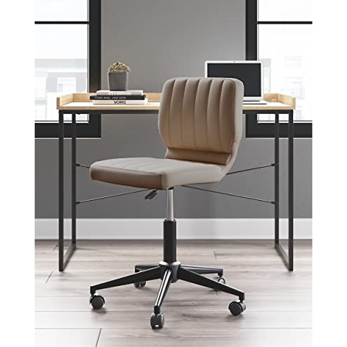 Signature Design by Ashley Beauenali Home Office Upholstered Swivel Desk Chair, Taupe