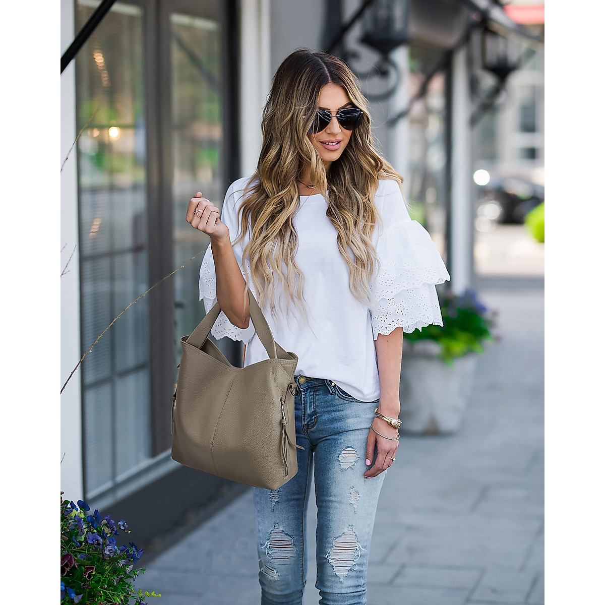 YALUXE Genuine Leather Hobo Bags for Women Slouchy Tote Handbag Purse Crossbody Bag Top Handle Shoulder Bag