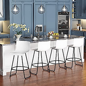 POINTANT Bar Stools Set of 4 Bar Stools Counter Height Bar Stools Modern Swivel Bar Stools Bar Chairs with Back Plastic 26" Metal Bar Stools Counter Height,White
