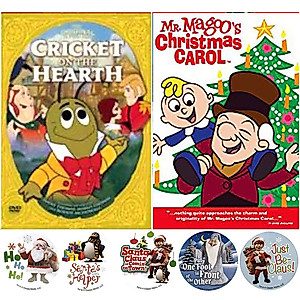 Tale of Classic Christmas Animated Holiday Movie Set Dicken's Cricket on the Hearth + Mr.Magoo's Carol & Charming Retro Stickers