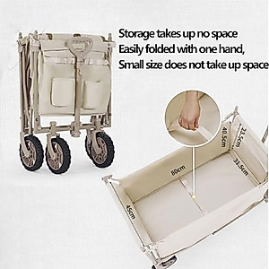 RINGGLO Folding Beach Wagon Cart with Brake Free Standing Collapsible Utility Camping Grocery Canvas for Camping, Shopping, Garden and Beach,Linen Brown