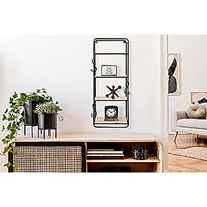 Creative Co-Op 32 Inch Metal & Wood Hooks Wall Shelf, Black