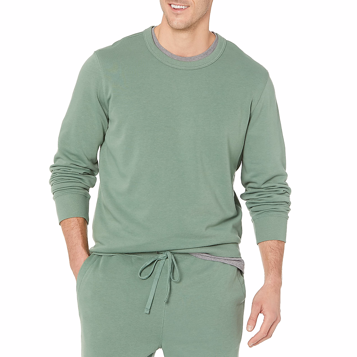 Amazon Essentials men's Crewneck Sweatshirt, Lightweight Long-Sleeve French Terry, Sage Green, X-Large, (Available in Big & Tall)