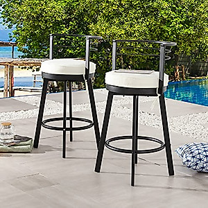 LOKATSE HOME 2 Piece Outdoor Swivel Bar Stools Patio Height Metal Chairs with Cushion, Beige