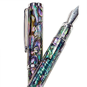 LACHIEVA Sea Shell Abalone Fountain Pen with Germany SCHMIDT Fine Nib. Luxury Pen for Every holiday. Nice Writing Handmade Premium Pen Gift Set for Men and Women.