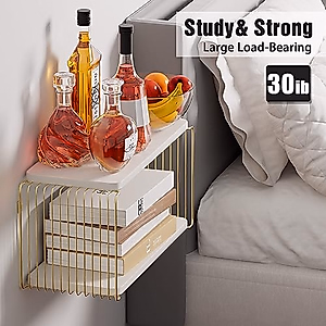 Filano Floating Nightstand White and Gold Wall Mounted Nightstand, Small Bedside Wall Shelves for Bedroom, Wood Floating Bed Side Table/Night Stand 2 Tiers Modern Decor