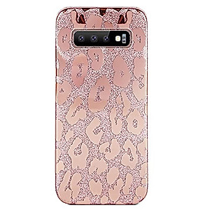 J.west Galaxy S10 Plus Case 6.4-inch, Luxury Saprkle Bling Glitter Leopard Print Design Soft Metallic Slim Protective Phone Cases for Women Girls TPU Silicone Cover Case for Samsung S10 Plus Rose Gold