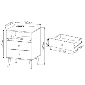 OBRICOL Night Stand,Charging Station Side Table, Functional End Table for Bedroom,Living Room (Grey)
