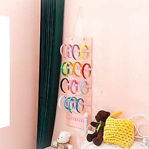 Tudomro Hanging Headband Holder for Girls Felt Headband Organizer with 60 Elastic Bands Bow Hanger for Girls Hair Bows, Without Headbands (Pink,Classic)