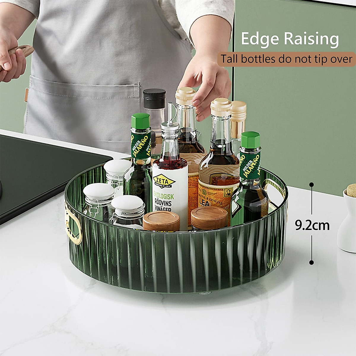 360 °Rotating Lazy Susan Organizer, 9" Large Green Turntable Organizer for Spice Rack, Cabinet, Kitchen Countertop Cupboard, Acrylic Bathroom Counter Organizer for Candle, Lotion Bottle, Cosmetics