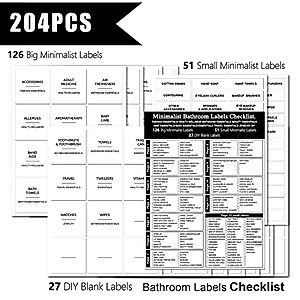Rovyan 204 Bathroom Jars Labels Minimalist Labels for Bathroom Organization Preprinted Waterproof Labels for Organization and Storage Bins