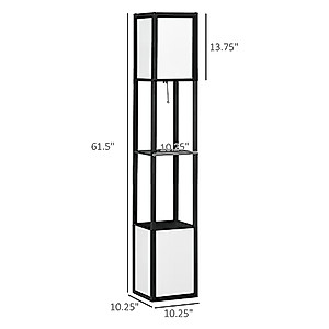 HOMCOM Modern Floor Lamp with Shelves & Dual Ambient Lighting, Tall Standing Lamp for Living Room, Bedroom with Fabric Lampshade (Bulb not Included), Black