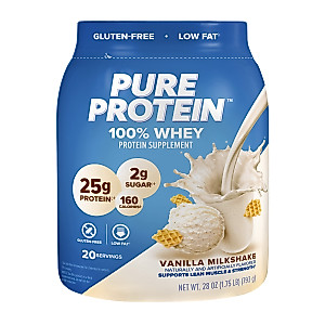 Whey Protein Powder by Pure Protein, Gluten Free, Vanilla Cream, 1.75 Lbs