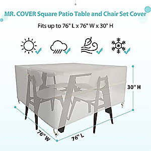 MR. COVER Outdoor Table Cover, Patio Furniture Covers Waterproof Heavy Duty, 76L x 76W x 30H, Rip-Resistant and UV-Protection, Neutral Beige