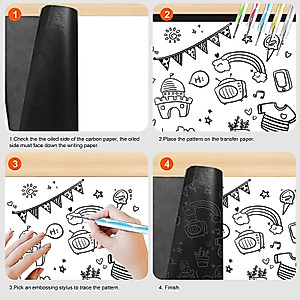 200 Sheets Carbon Paper Black Graphite Paper Transfer Tracing Paper and 5 Pieces Ball Embossing Styluses for DIY Woodworking, Paper, Canvas and Other Art Craft Surfaces