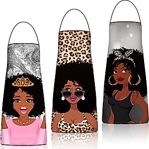 3 Pieces African Women Aprons Waterproof Black Girl Apron Adjustable African American Aprons Black Women Aprons Art Aprons Bib Mothers Day Gifts for Baking Gardening Cooking, 35.43 x 23.62 Inch