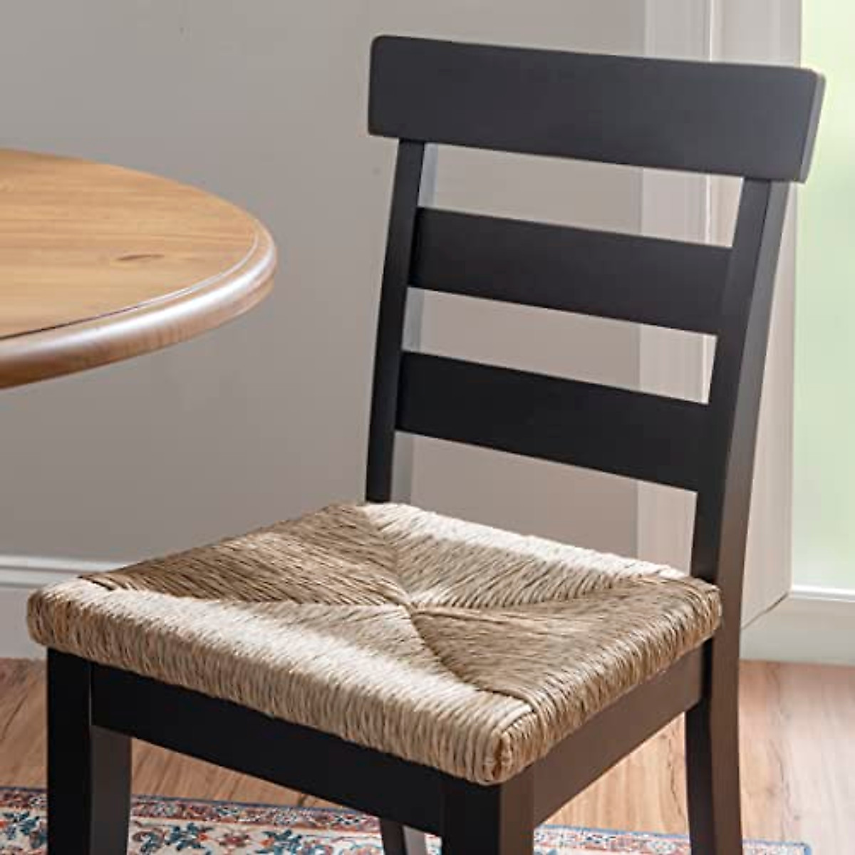 Linon Black Wood Woven Rush Seat, Minelli Dining Chair, Set of 2