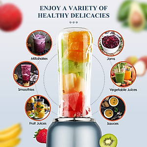 Smoothie Blender with 6 Sharp Blades, Personal Mini Blender for Shakes and Smoothies with 3 Adjustable Speeds, Blender for Kitchen with blending and grinding, BPA-free 2 Travel Cup