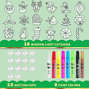 JOYIN Christmas 18 PCS Window Sun Catchers DIY Paint Art and Craft Kit, Make Your Own Window Clings for Christmas Holiday Decorations,Kids Art Project