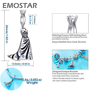 Wedding Ring Dangle Wedding Dress Charms fits Pandora Charm Bracelets–925 Sterling Silver Strapless Gown Pendant with Blue Crystals, Gifts Married Beads for Anniversary/Bride