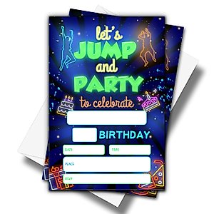 ONDTOM Jump Trampoline Birthday Party Invitations With Envelopes(4" x 6")- 20 Pack - Bounce House Party Invites-c06