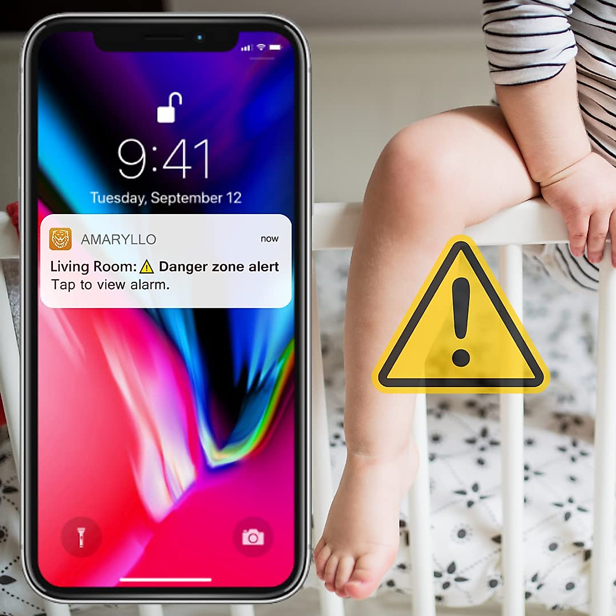 Amaryllo iBabi Smart Baby Monitor: 1080p FHD, Night Vision, Cry/Voice Alerts, 360 Auto-Tracking PTZ, Danger Zone, Baby's Daily Insights, Two-Way Audio, Lullaby Player, Wall Mount Included (White)