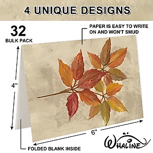 Whaline 32 Pack Fall Greeting Cards Retro Autumn Leaves Note Cards with Envelopes Stickers for Thanksgiving Harvest Wedding Birthday Baby Shower