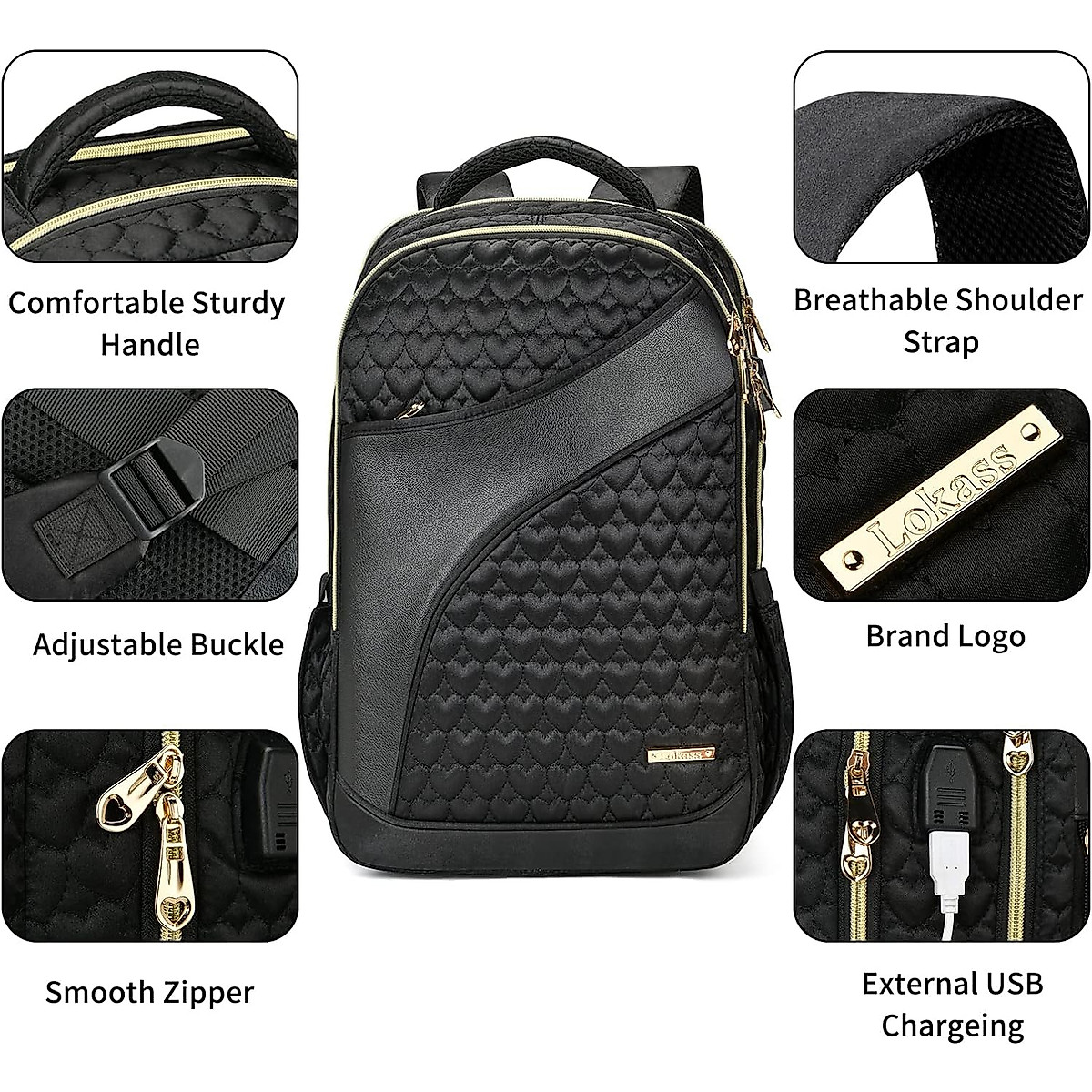 Laptop Backpack for Women, 17.3 Inch Girls College Students Backpack with USB Charging Port, Multi-layer Commuting Daypack Waterproof Rucksack for Staff Working/Teachers/Business (with Toiletry Bag)