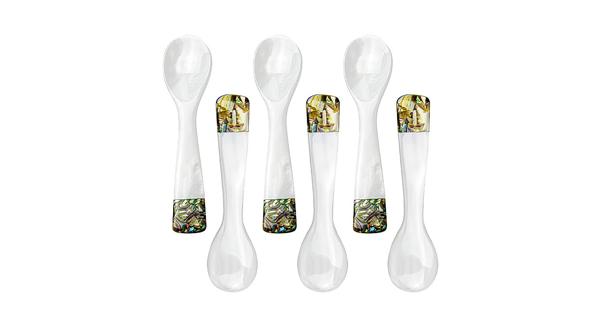 DUEBEL Set of 6 Mother of Pearl Caviar Spoons - Elegant Food Serving