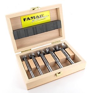 Famag Super Forstner Drill Bit Set Classic WS with Diameter 15, 20, 25, 30, 35 mm in Wooden Box