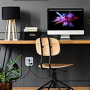 GE Pro 6-Outlet Extender Surge Protector, Wall Tap Adapter, Charging Station, Automatic Shutdown, 3-Prong, 1020 Joules, UL Listed, White, 36727