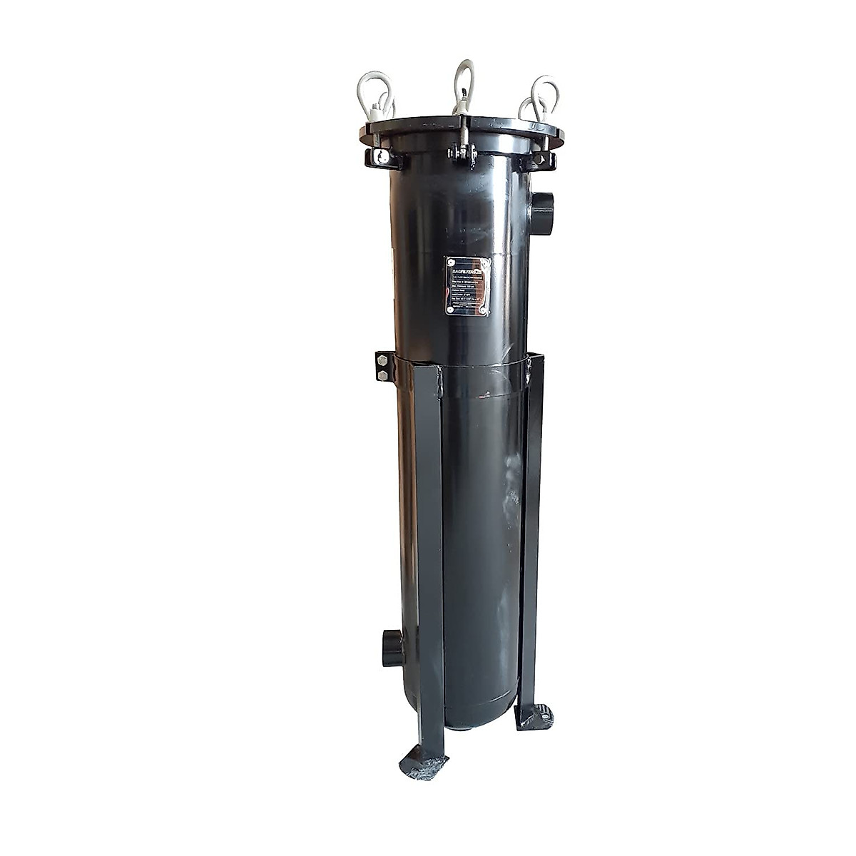 PRM #2 Carbon Steel Bag Filter Housing - 8"x30" - 2" NPT Inlet/Outlet - Dual Side & Bottom Outlets - 150 PSI Max - FKM O-Ring, 100 GPM Flow, Epoxy Coated, Stainless Steel Basket, Safety Vent