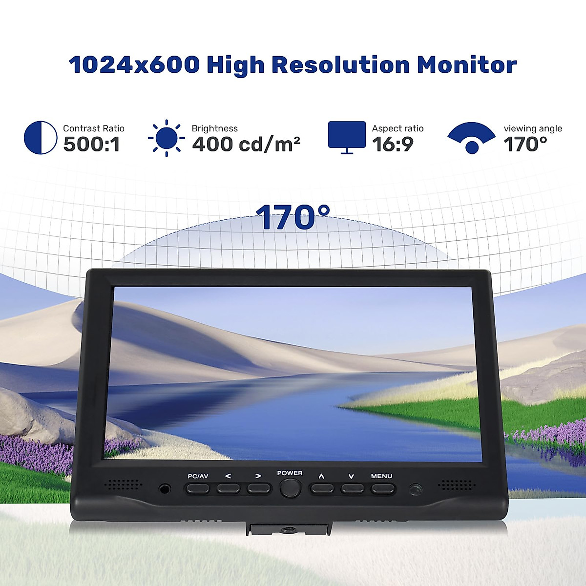 OSCY 7 Inch Small Monitor 1024x600 Mini Monitor, HDMI VGA AV Tiny Monitor
