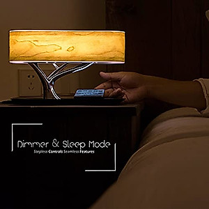 Well Guided Tree of Light Bedside Table Lamp Shade Modern Bedroom Desk Night Light Bluetooth Speaker Fast Qi Wireless Charger Touch Control Dimmable LED Light Smart Corner Lampshade Cherrywood