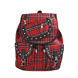 Lost Queen London Red Tartan Plaid Checked Drawstring Rucksack Backpack
