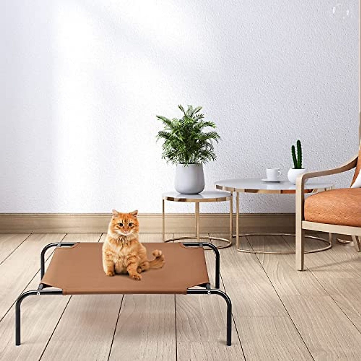 Pet Cot Elevated Dog Cat Bed Portable Raised Pet Bed Durable Indoor & Outdoor Waterproof Dog Crates for Small & Medium Pets, Brown